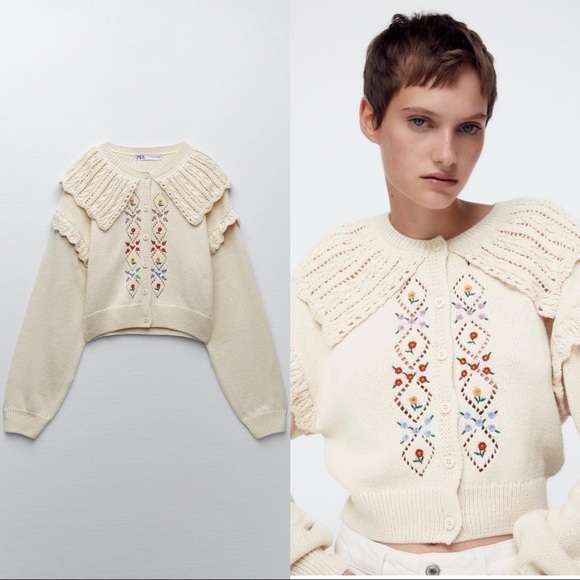 Zara | Jackets & Coats | Zara Embroidered Knit Jacket | Poshmark
